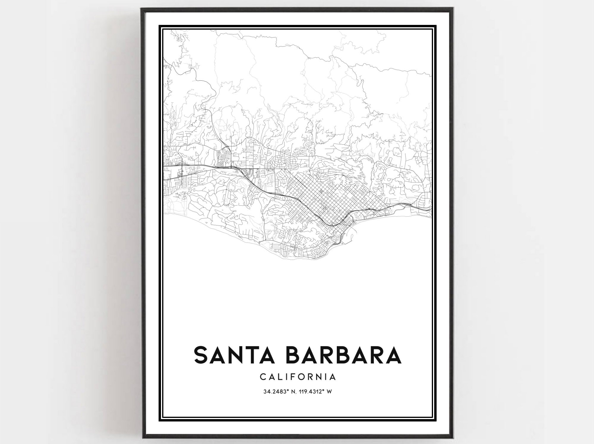 Santa Barbara Map Print, Santa Barbara Map Poster Wall Art, Ca City Map ...