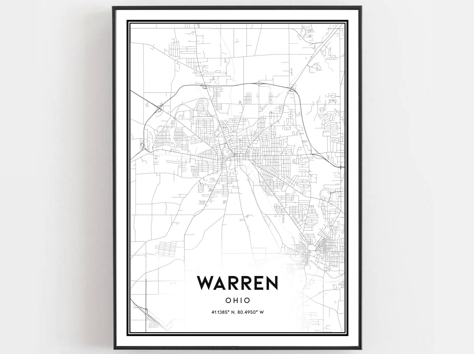 Warren Map Print Warren Map Poster Wall Art Oh City Map - Etsy
