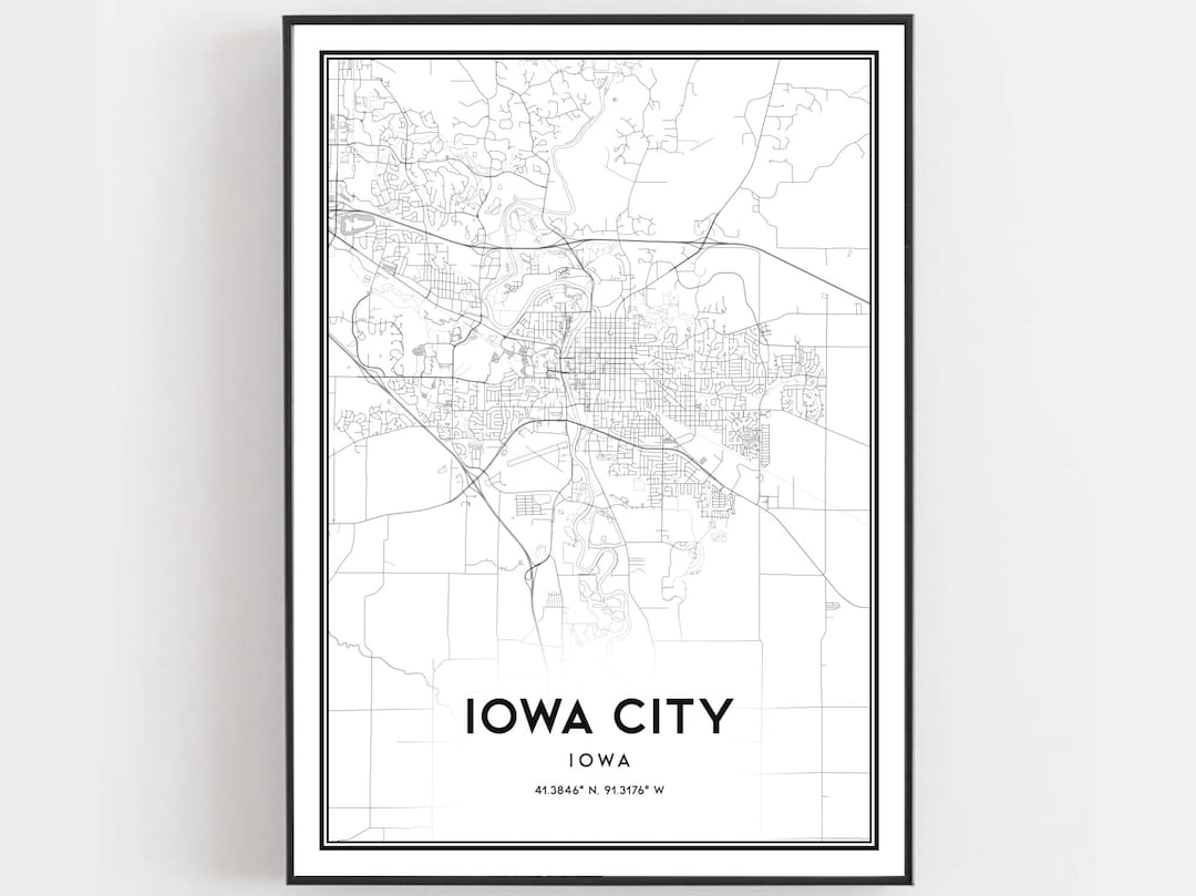 Iowa City Map Print, Iowa City Map Poster Wall Art, Ia City Map, Iowa ...