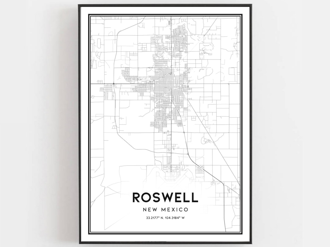 Roswell Map Print, Roswell Map Poster Wall Art, Nm City Map, New Mexico ...