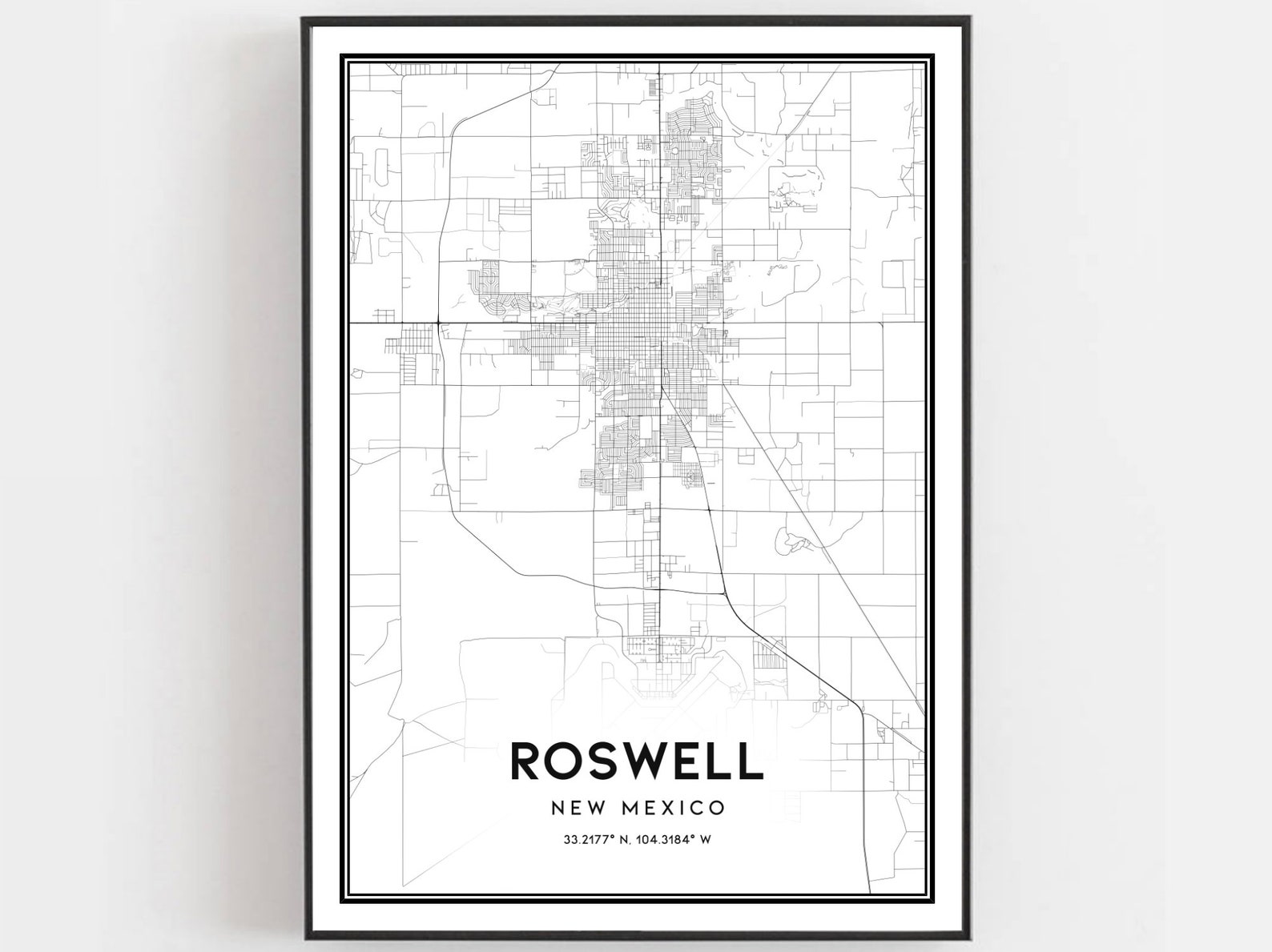 Roswell Map Print, Roswell Map Poster Wall Art, Nm City Map, New Mexico ...