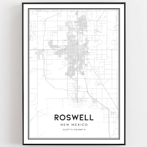Roswell Map Print, Roswell Map Poster Wall Art, Nm City Map, New Mexico ...