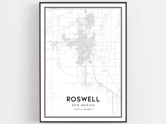 Roswell Map Print Roswell Map Poster Wall Art Nm City Map - Etsy