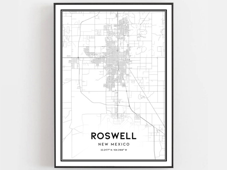 Roswell Map Print, Roswell Map Poster Wall Art, Nm City Map, New Mexico ...