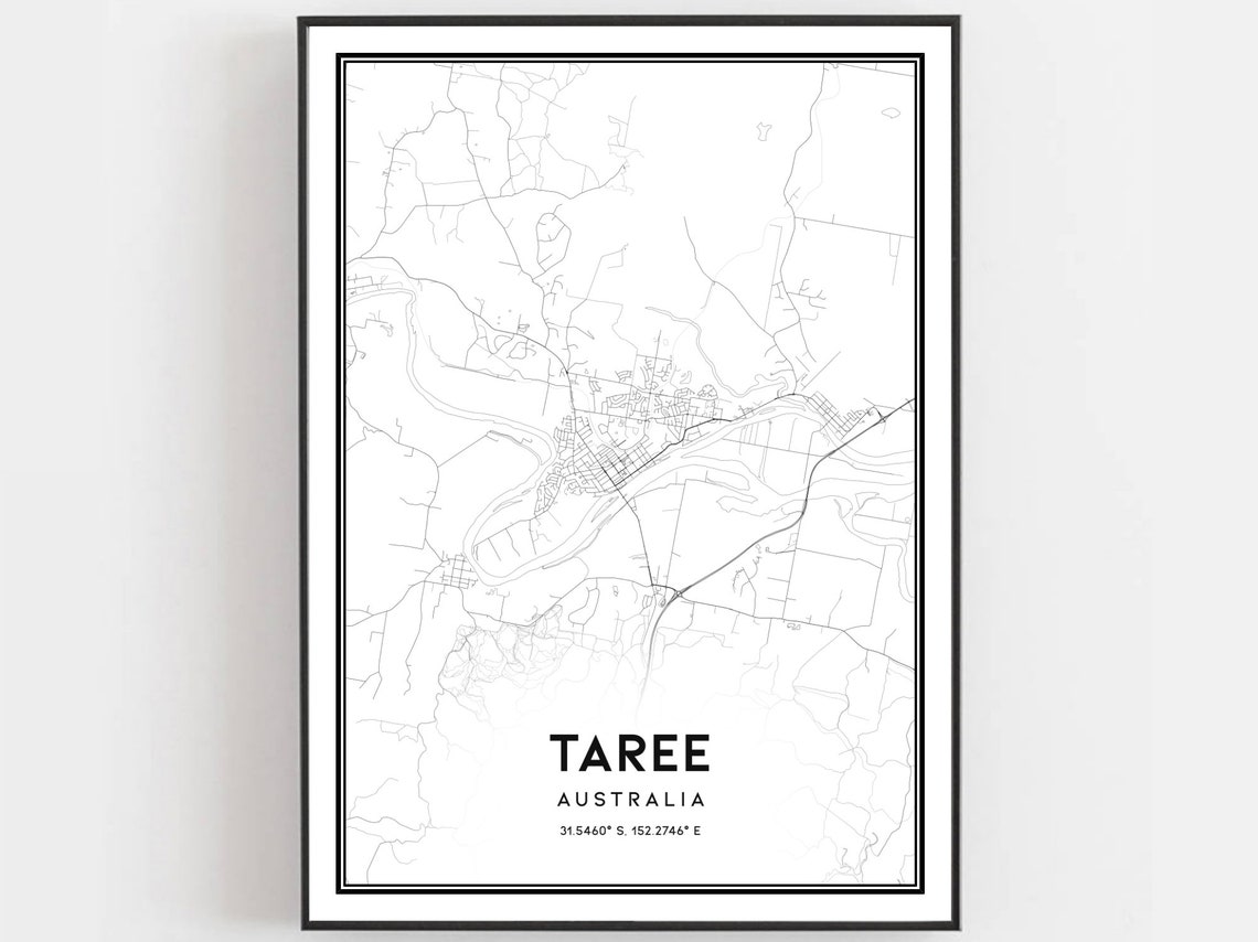 Taree Map Print Taree Map Poster Wall Art Taree City Map | Etsy