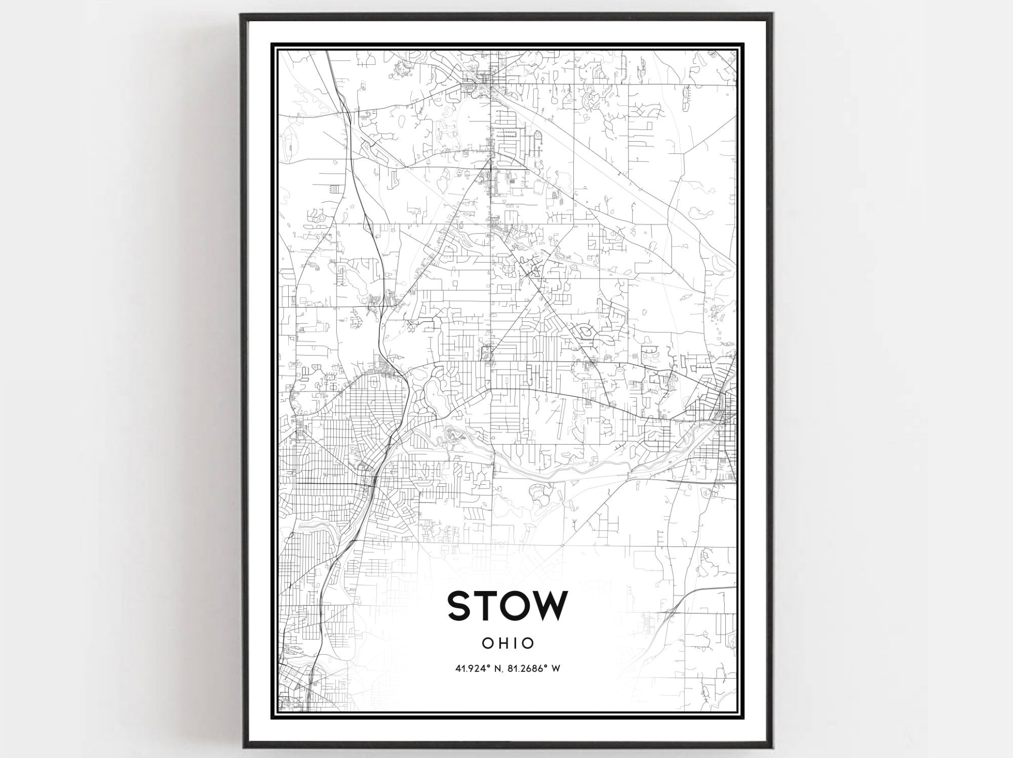 Stow Map Print, Stow Map Poster Wall Art, Oh City Map, Ohio Print ...