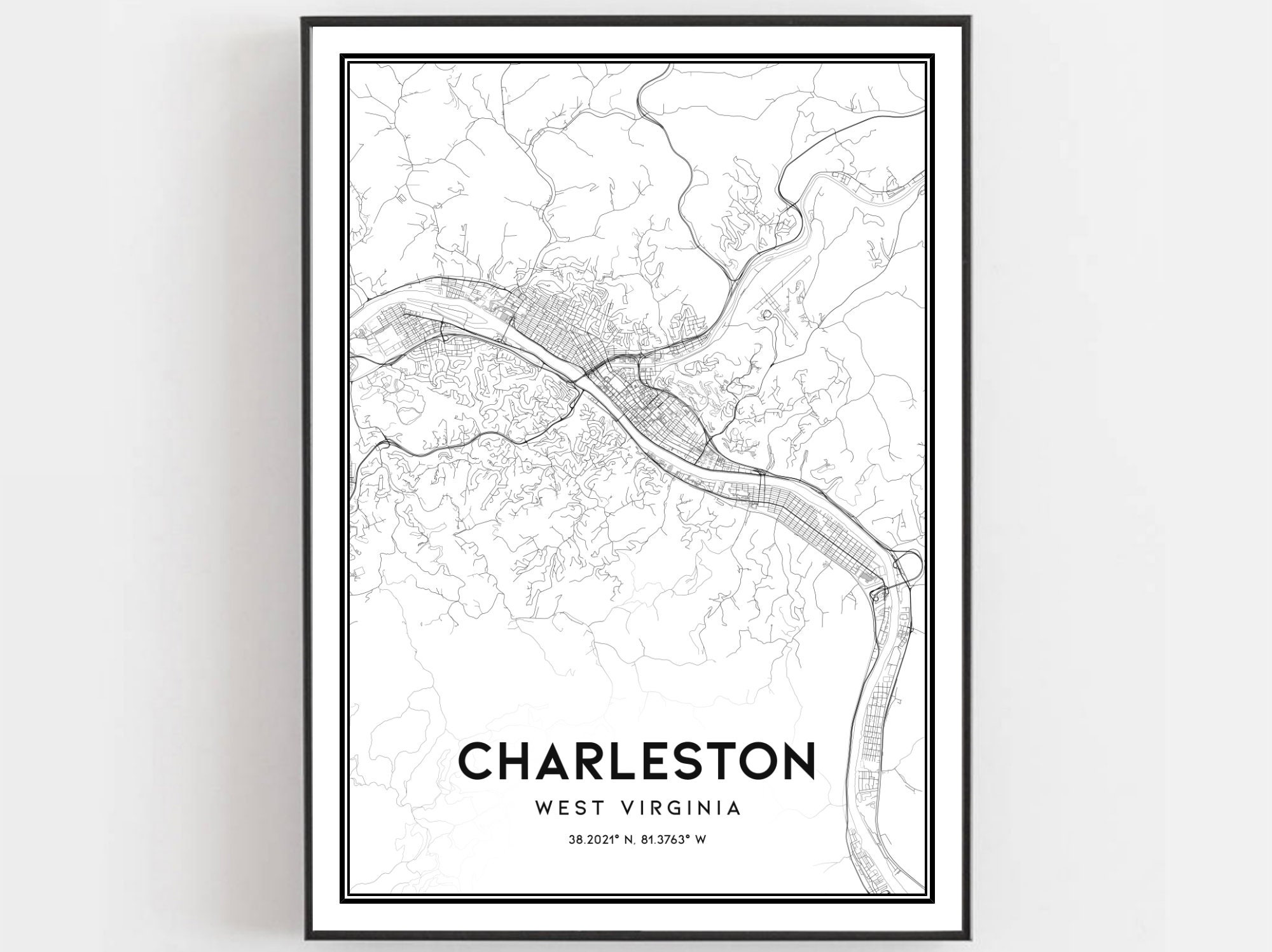 Charleston Map Print, Charleston Map Poster Wall Art, Va City Map, West ...