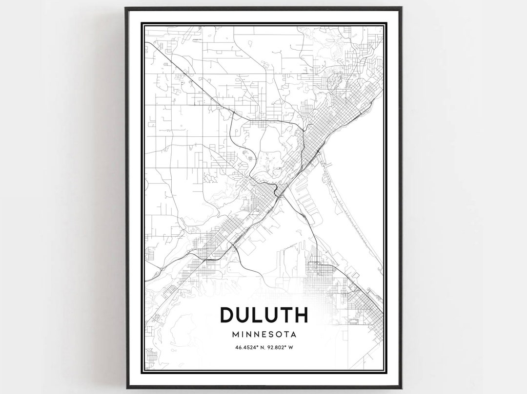 Duluth Map Print, Duluth Map Poster Wall Art, Mn City Map, Minnesota ...