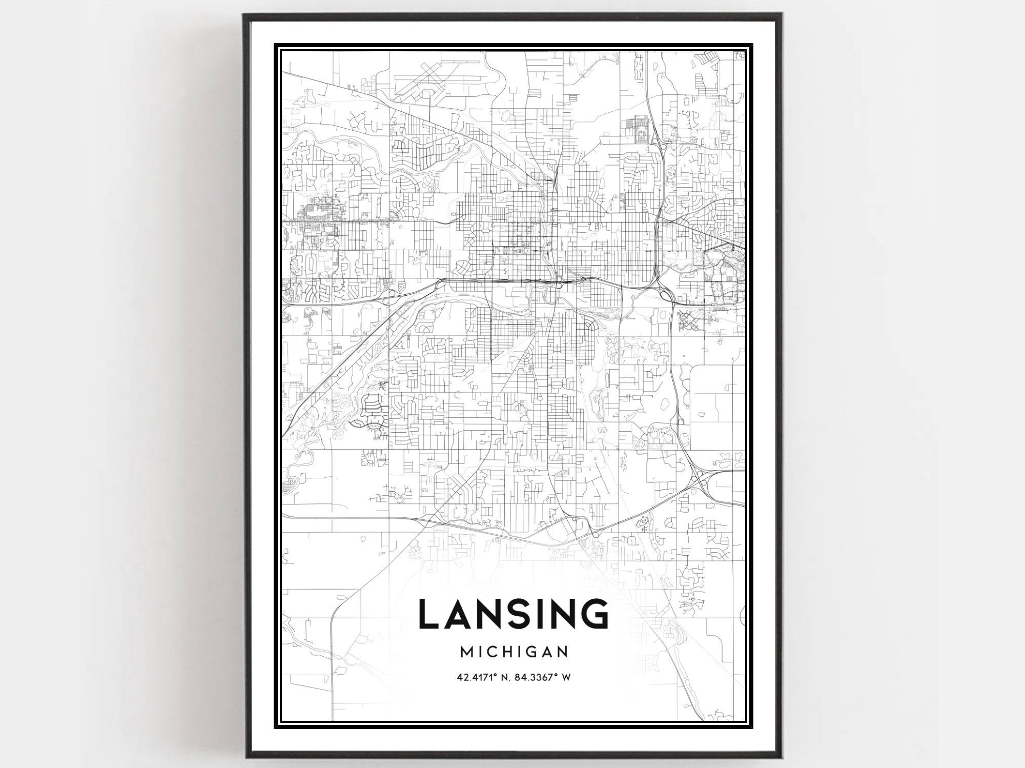 Lansing Map Print Lansing Map Poster Wall Art Mi City Map | Etsy