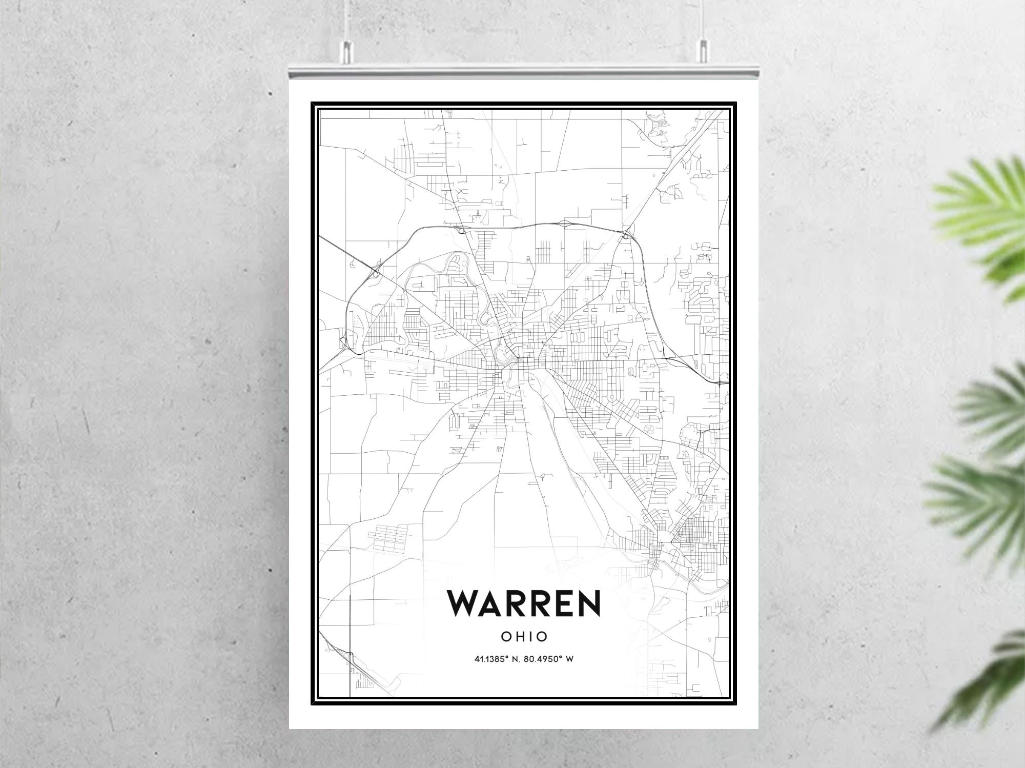 Warren Map Print, Warren Map Poster Wall Art, Oh City Map, Ohio Print ...