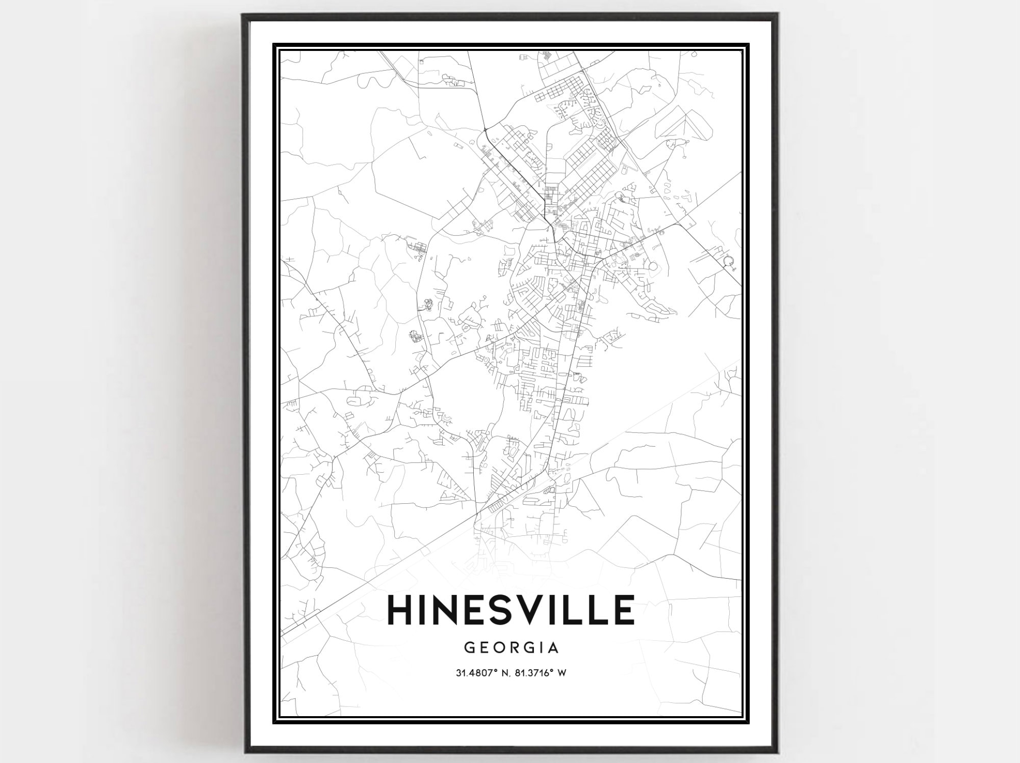 Hinesville Map Print, Hinesville Map Poster Wall Art, Ga City Map ...