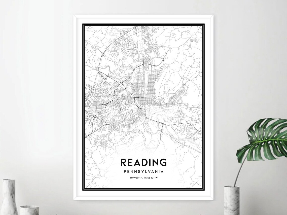 Reading Map Print, Reading Map Poster Wall Art, Pa City Map ...