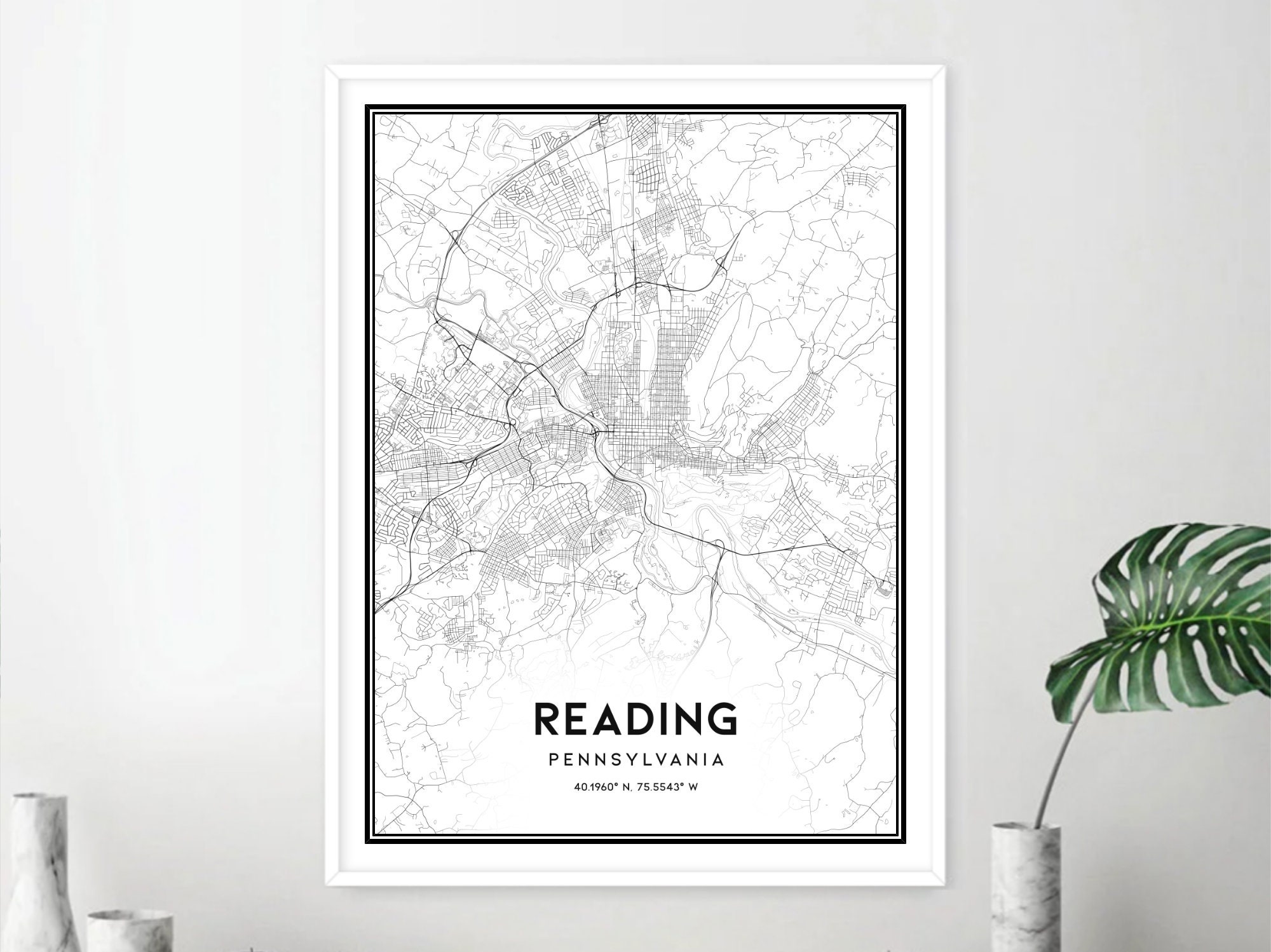 Reading Map Print Reading Map Poster Wall Art Pa City Map - Etsy
