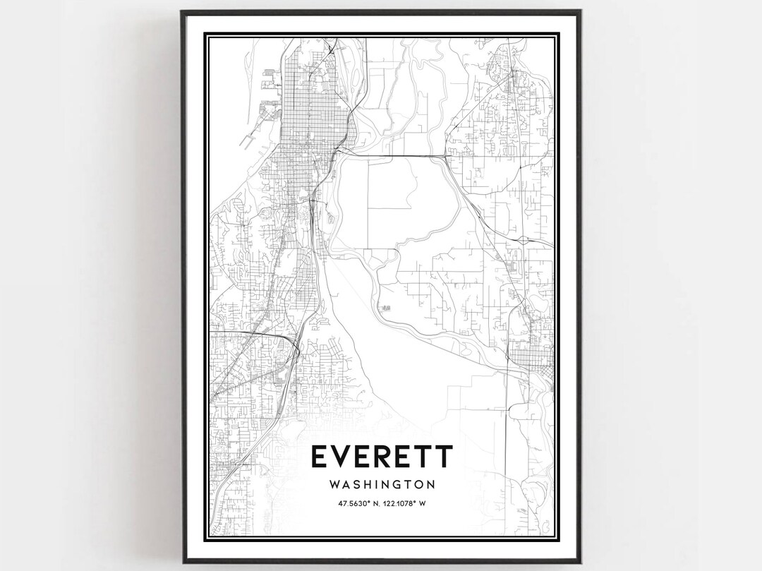 Everett Map Print, Everett Map Poster Wall Art, Wa City Map, Washington ...