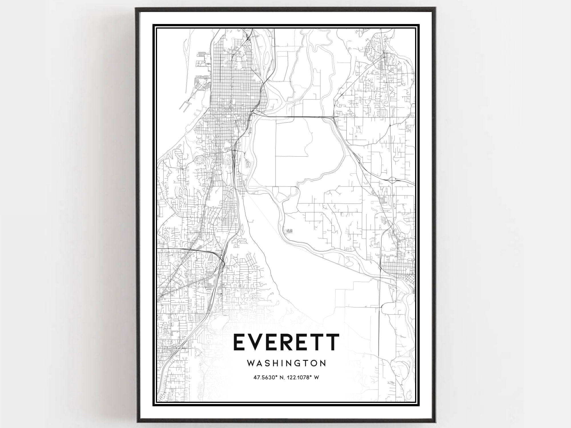 Everett Map Print Everett Map Poster Wall Art Wa City Map - Etsy