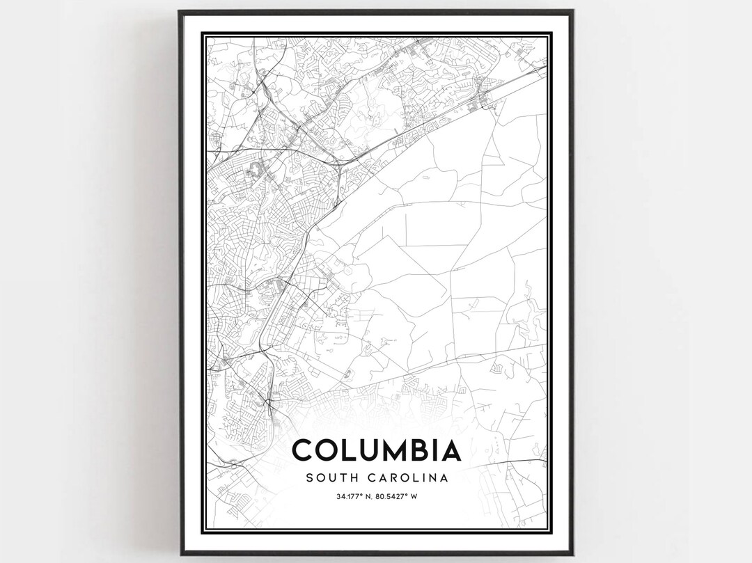 Columbia Map Print, Columbia Map Poster Wall Art, Sc City Map, South ...