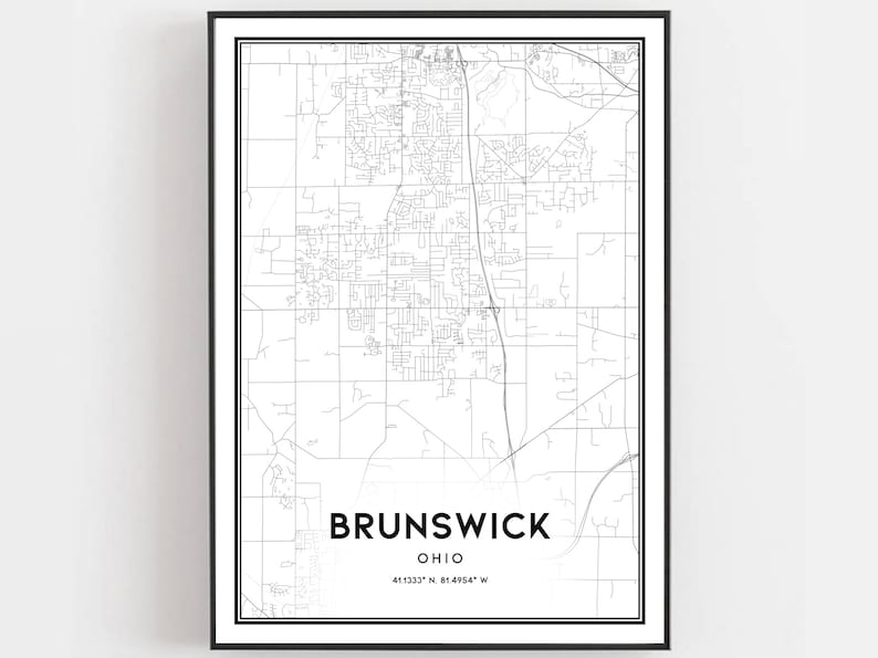 Brunswick Map Print, Brunswick Map Poster Wall Art, Oh City Map, Ohio ...