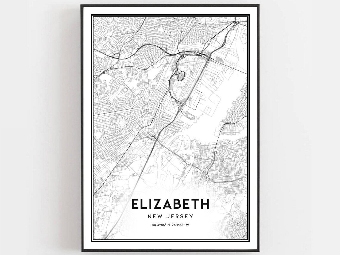 Elizabeth Map Print Elizabeth Map Poster Wall Art Nj City | Etsy