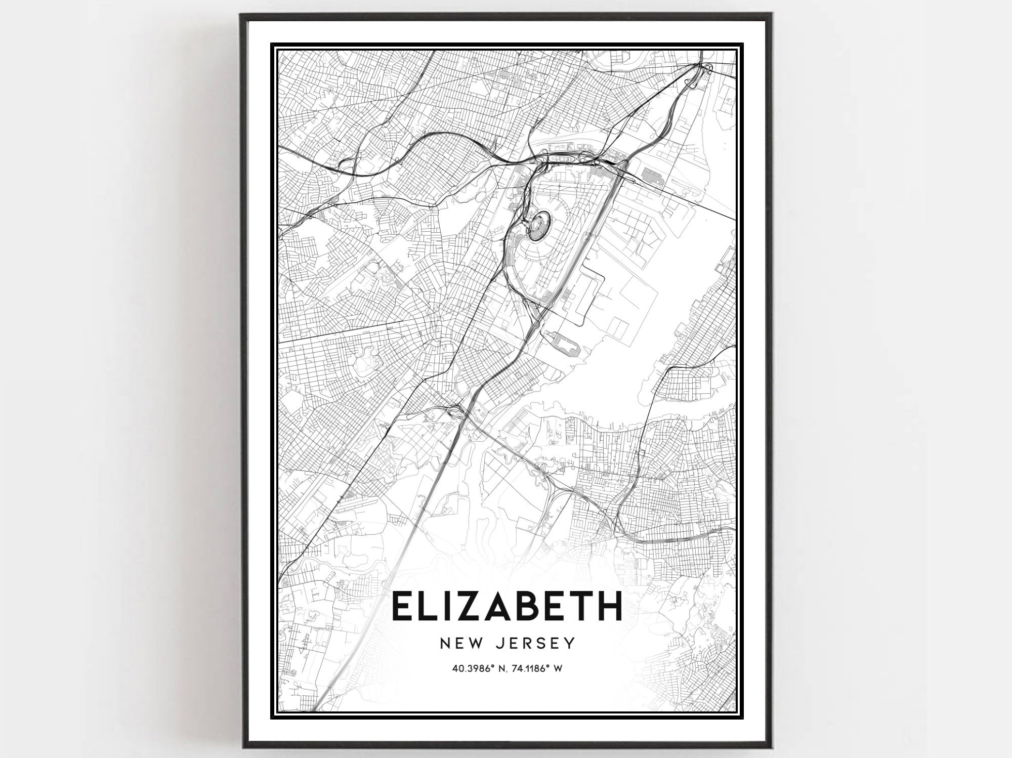 Elizabeth Map Print Elizabeth Map Poster Wall Art Nj City | Etsy