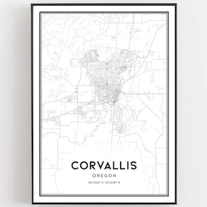 Corvallis Map Print, Corvallis Map Poster Wall Art, or City Map, Oregon ...