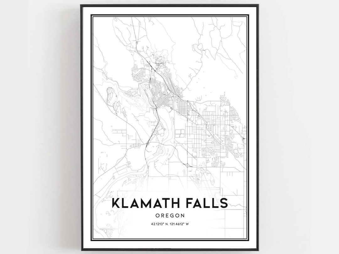 Klamath Falls Map Print, Klamath Falls Map Poster Wall Art, or City Map ...