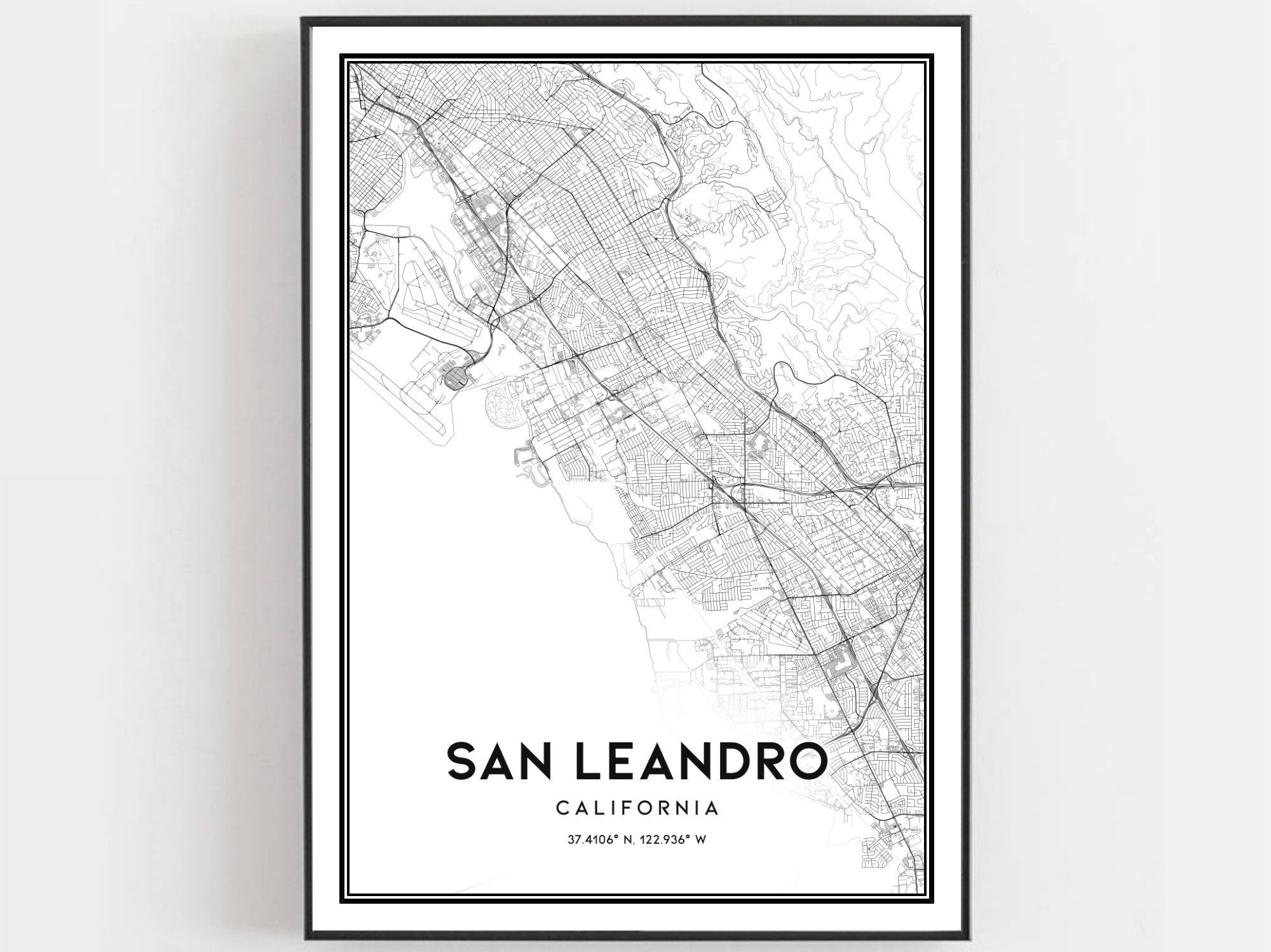 San Leandro Map Print San Leandro Map Poster Wall Art Ca - Etsy