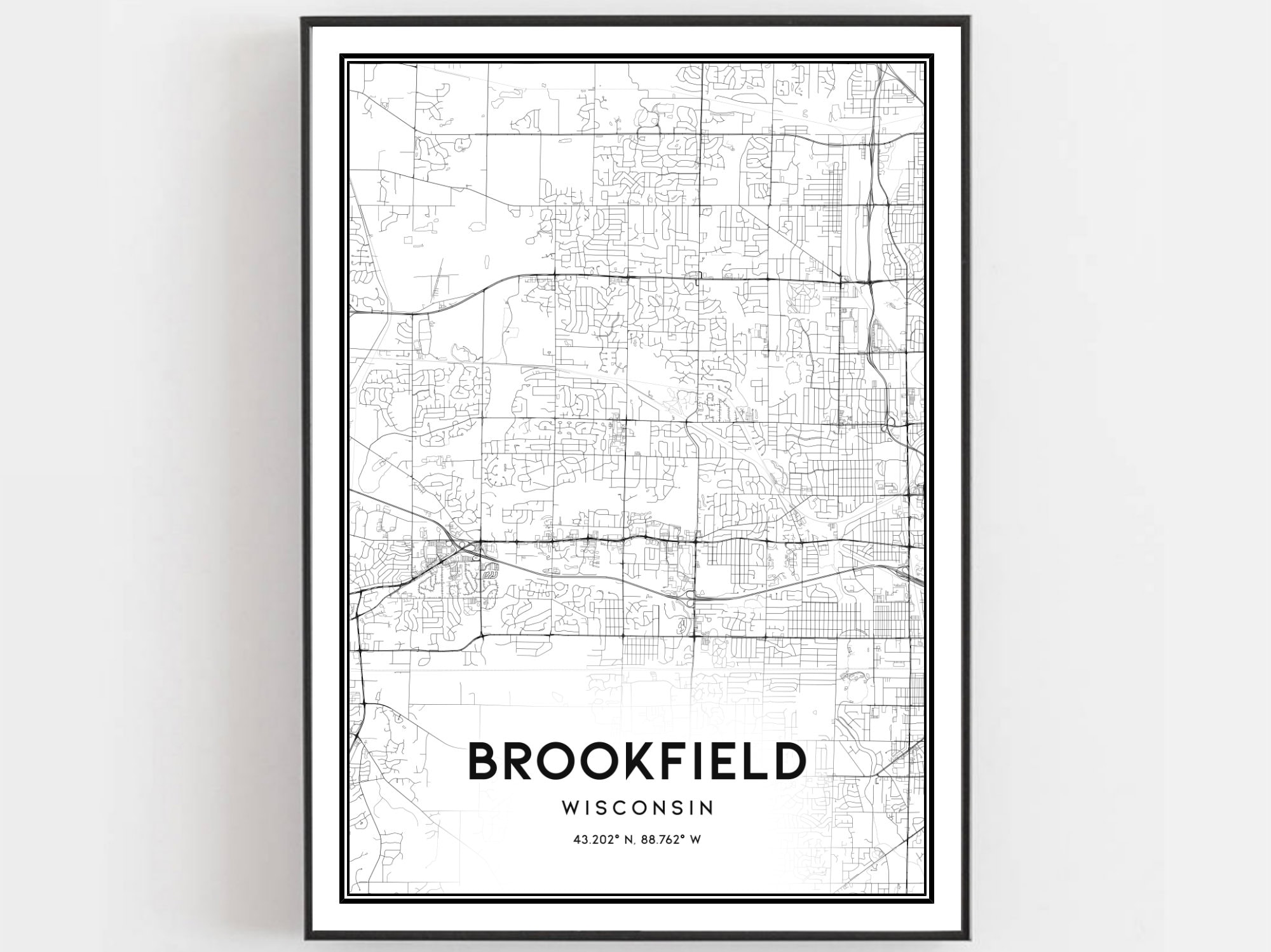 Brookfield Map Print Brookfield Map Poster Wall Art Wi City - Etsy
