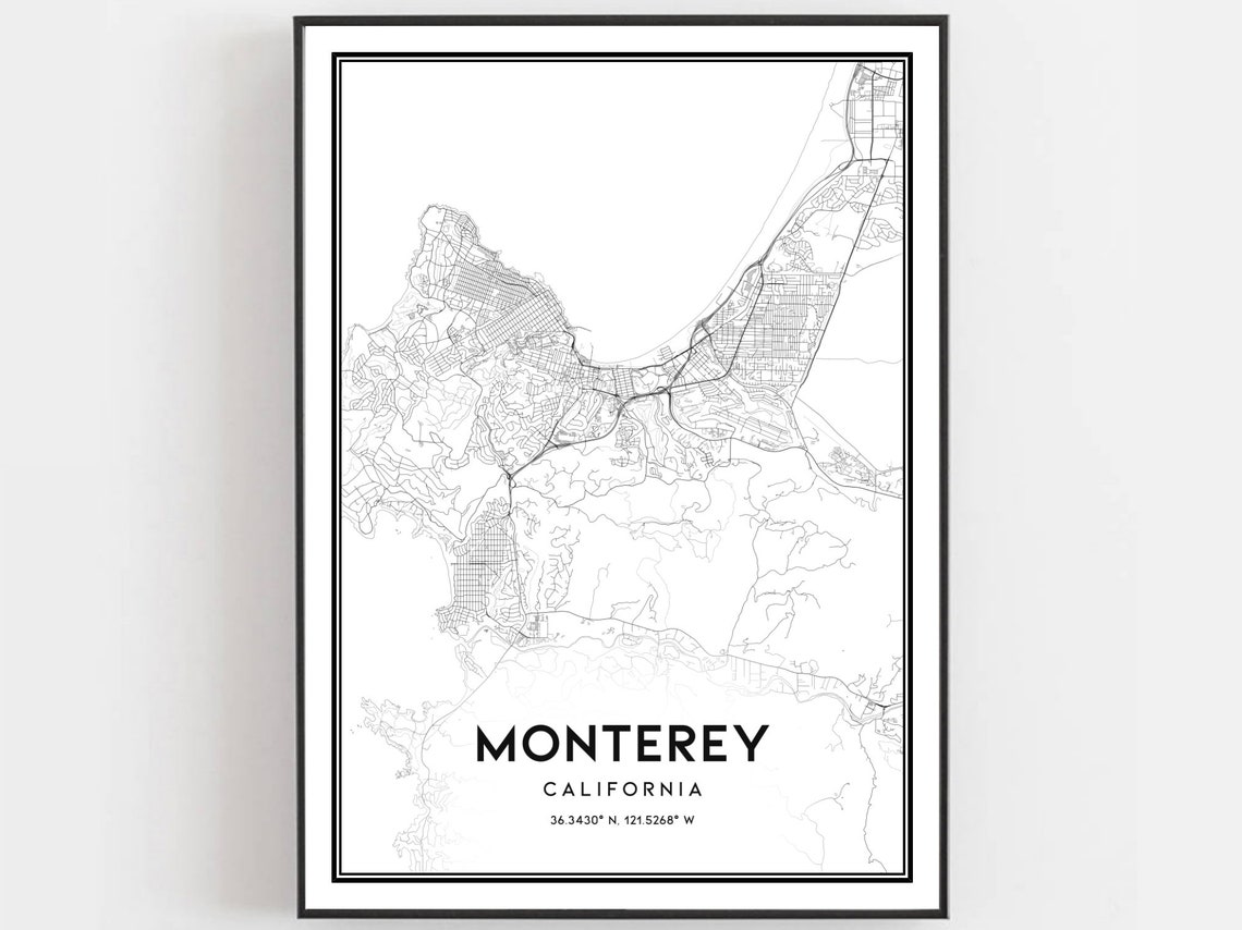 Monterey Map Print Monterey Map Poster Wall Art Ca City Map | Etsy