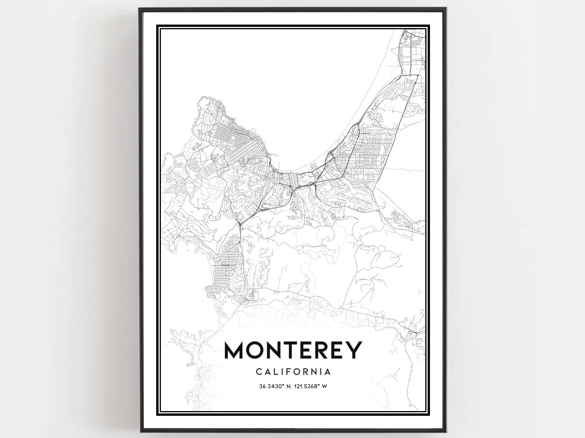 Monterey Map Print Monterey Map Poster Wall Art Ca City Map - Etsy