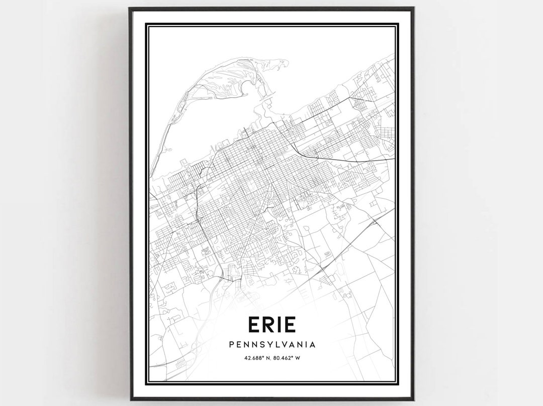 Erie Map Print, Erie Map Poster Wall Art, Pa City Map, Pennsylvania ...