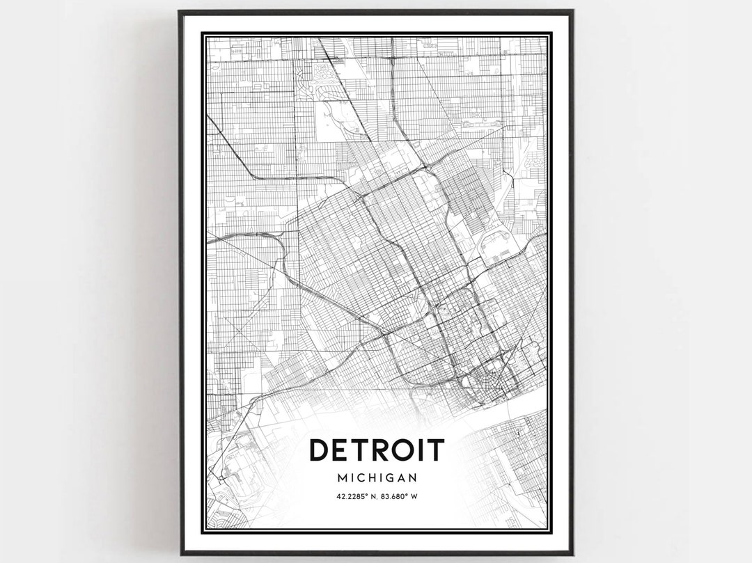 Detroit Map Print, Detroit Map Poster Wall Art, Mi City Map, Michigan ...