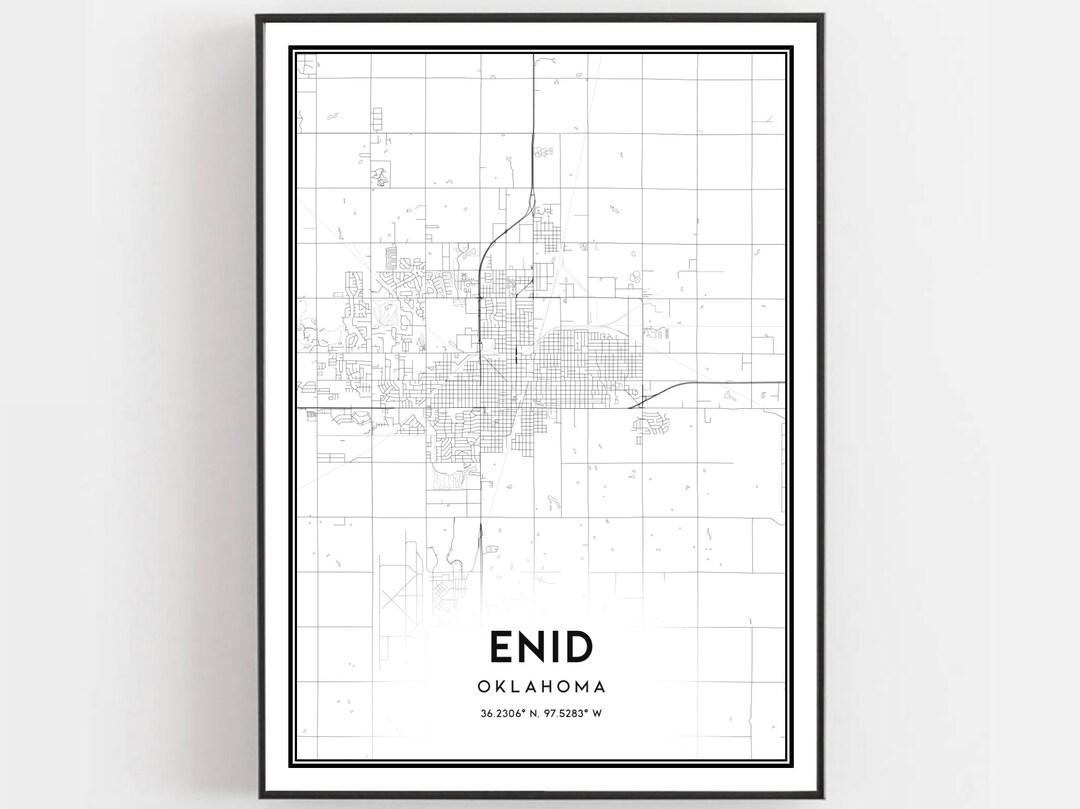 Enid Map Print, Enid Map Poster Wall Art, Ok City Map, Oklahoma Print ...