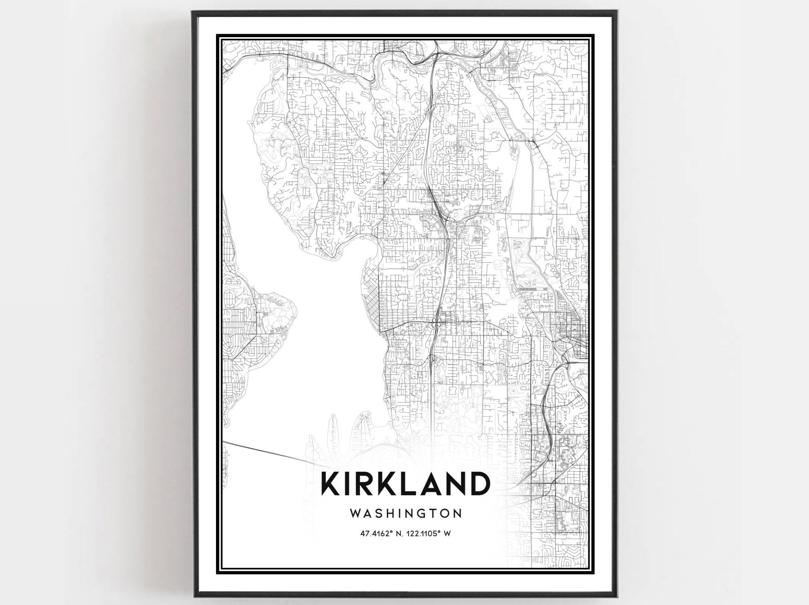 Kirkland Map Print Kirkland Map Poster Wall Art Wa City Map | Etsy