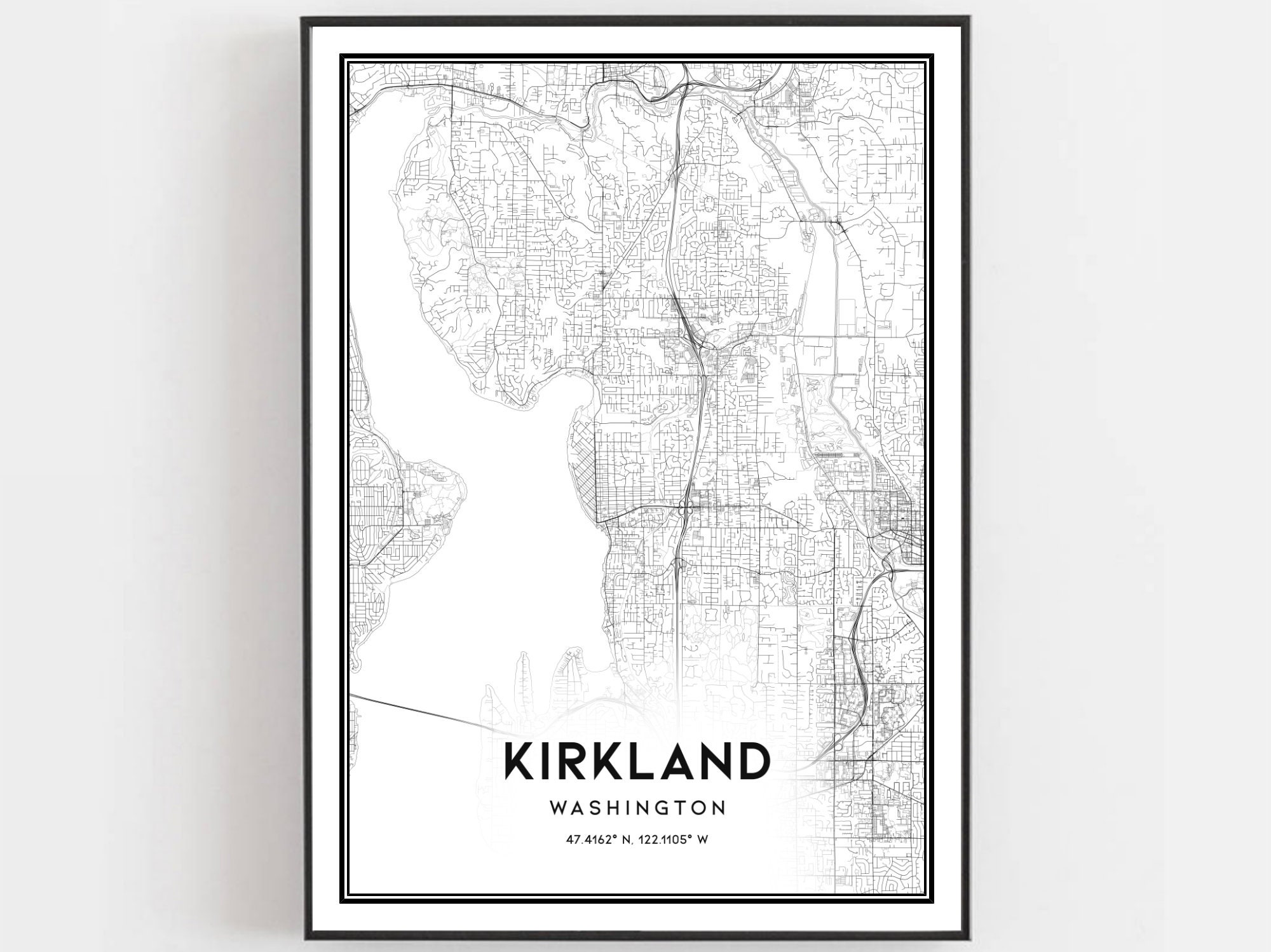 Kirkland Map Print Kirkland Map Poster Wall Art Wa City Map - Etsy