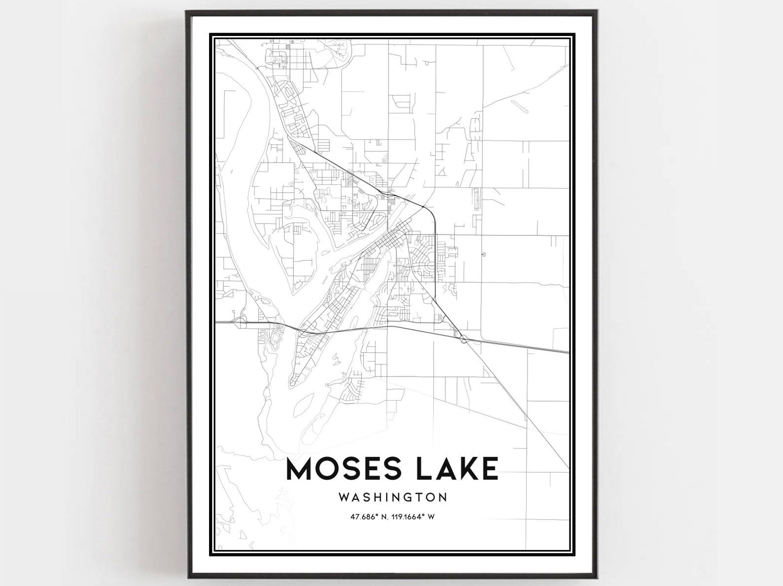 Moses Lake Map Print, Moses Lake Map Poster Wall Art, Wa City Map ...