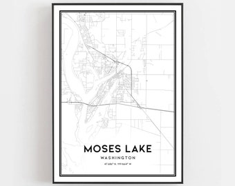 Moses Lake Map Print, Moses Lake Map Poster Wall Art, Wa City Map ...