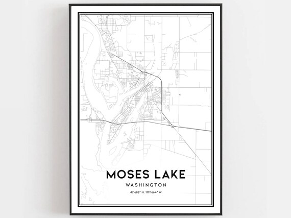 Moses Lake Map Print Moses Lake Map Poster Wall Art Wa City | Etsy