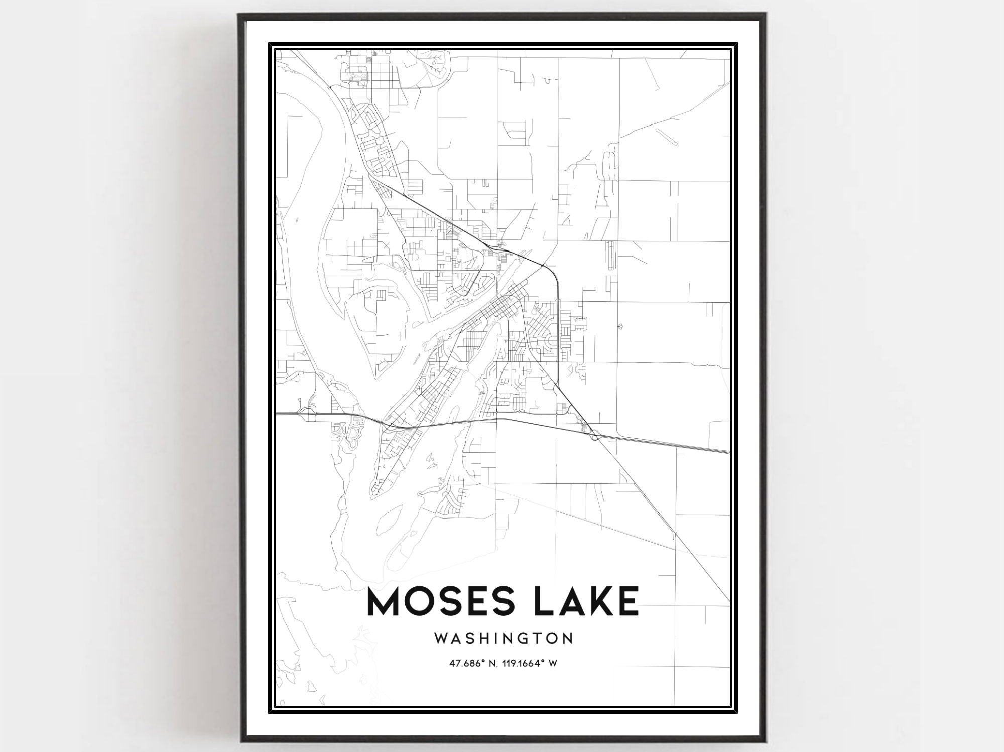 Moses Lake Map Print, Moses Lake Map Poster Wall Art, Wa City Map ...
