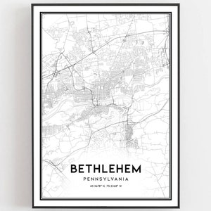 Bethlehem Map Print, Bethlehem Map Poster Wall Art, Pa City Map ...