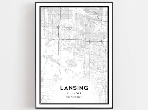 Lansing Map Print Lansing Map Poster Wall Art Il City Map | Etsy