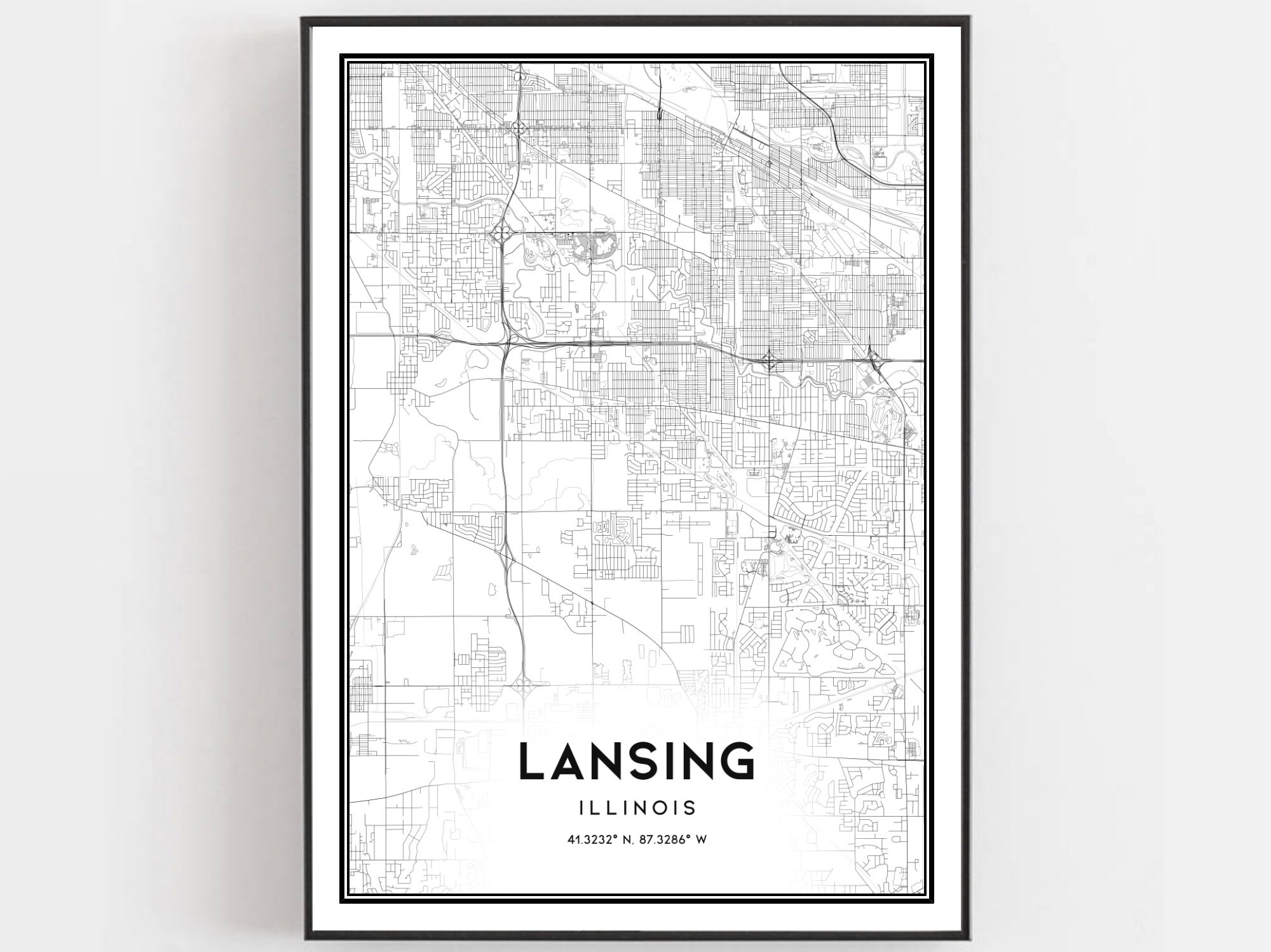 Lansing Map Print Lansing Map Poster Wall Art Il City Map - Etsy