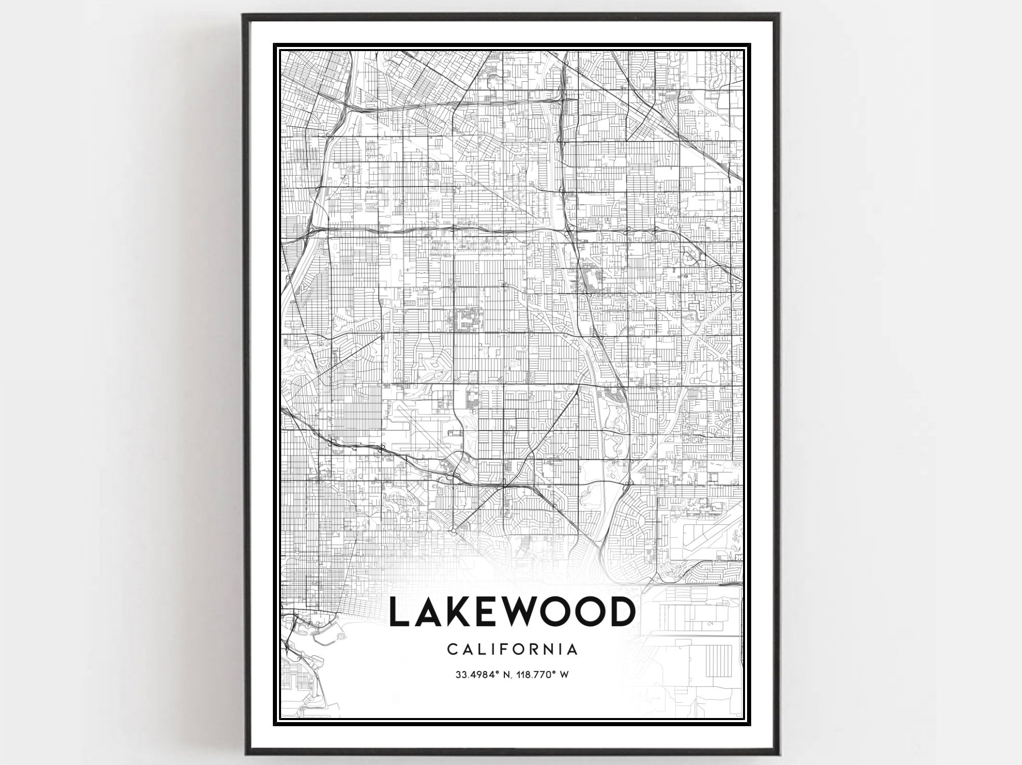 Lakewood Map Print Lakewood Map Poster Wall Art Ca City Map - Etsy