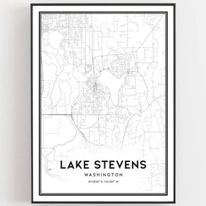 Lake Stevens Map Print, Lake Stevens Map Poster Wall Art, Wa City Map ...