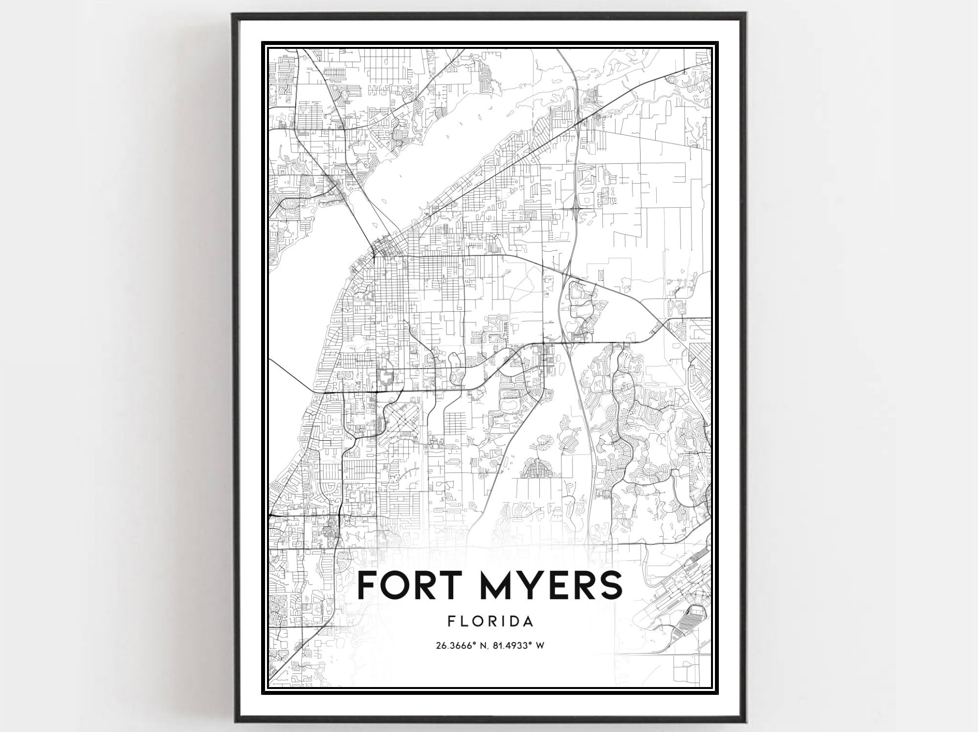Fort Myers Map Print, Fort Myers Map Poster Wall Art, Fl City Map ...