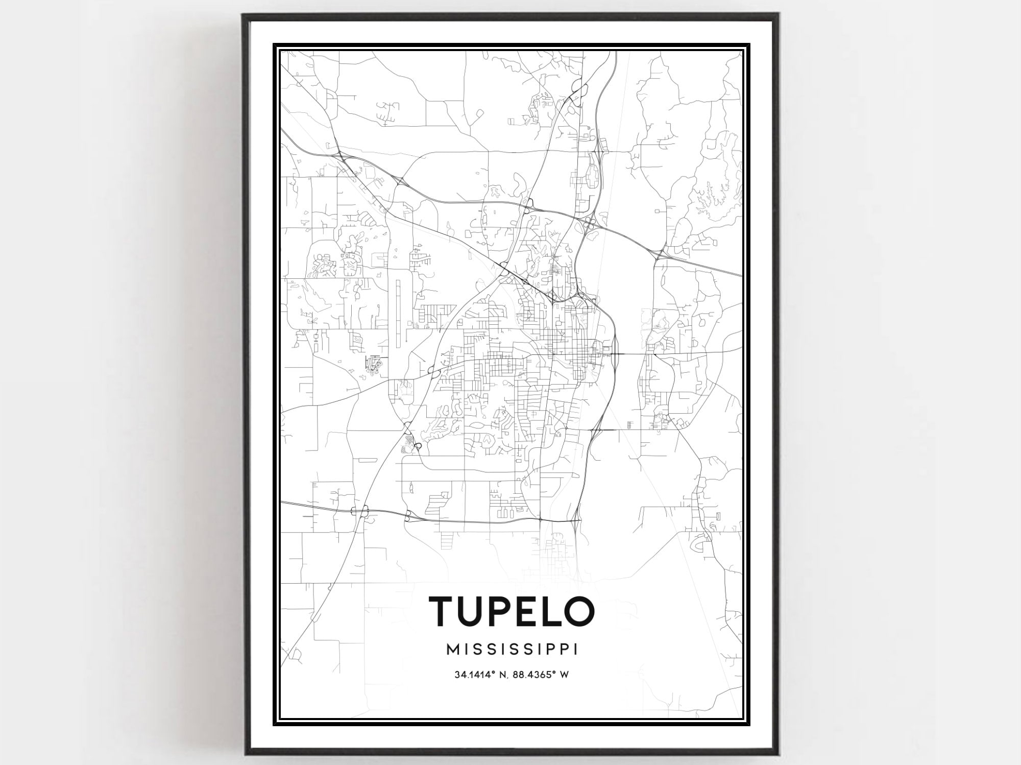 Tupelo Map Print Tupelo Map Poster Wall Art Ms City Map | Etsy