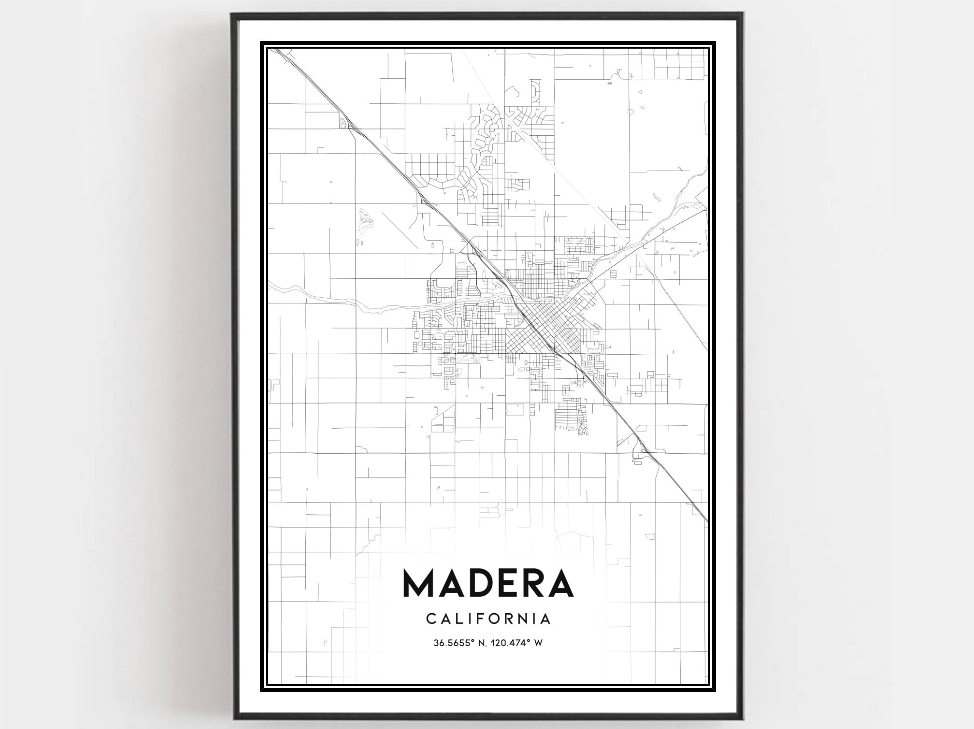 Madera Map Print Madera Map Poster Wall Art Ca City Map | Etsy