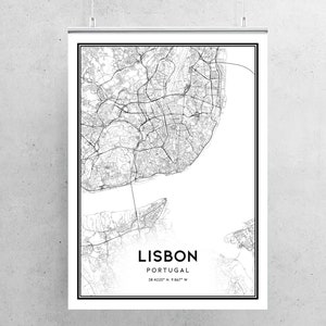 Lisbon Map Print, Lisbon Map Poster Wall Art, Lisbon City Map, Lisbon ...