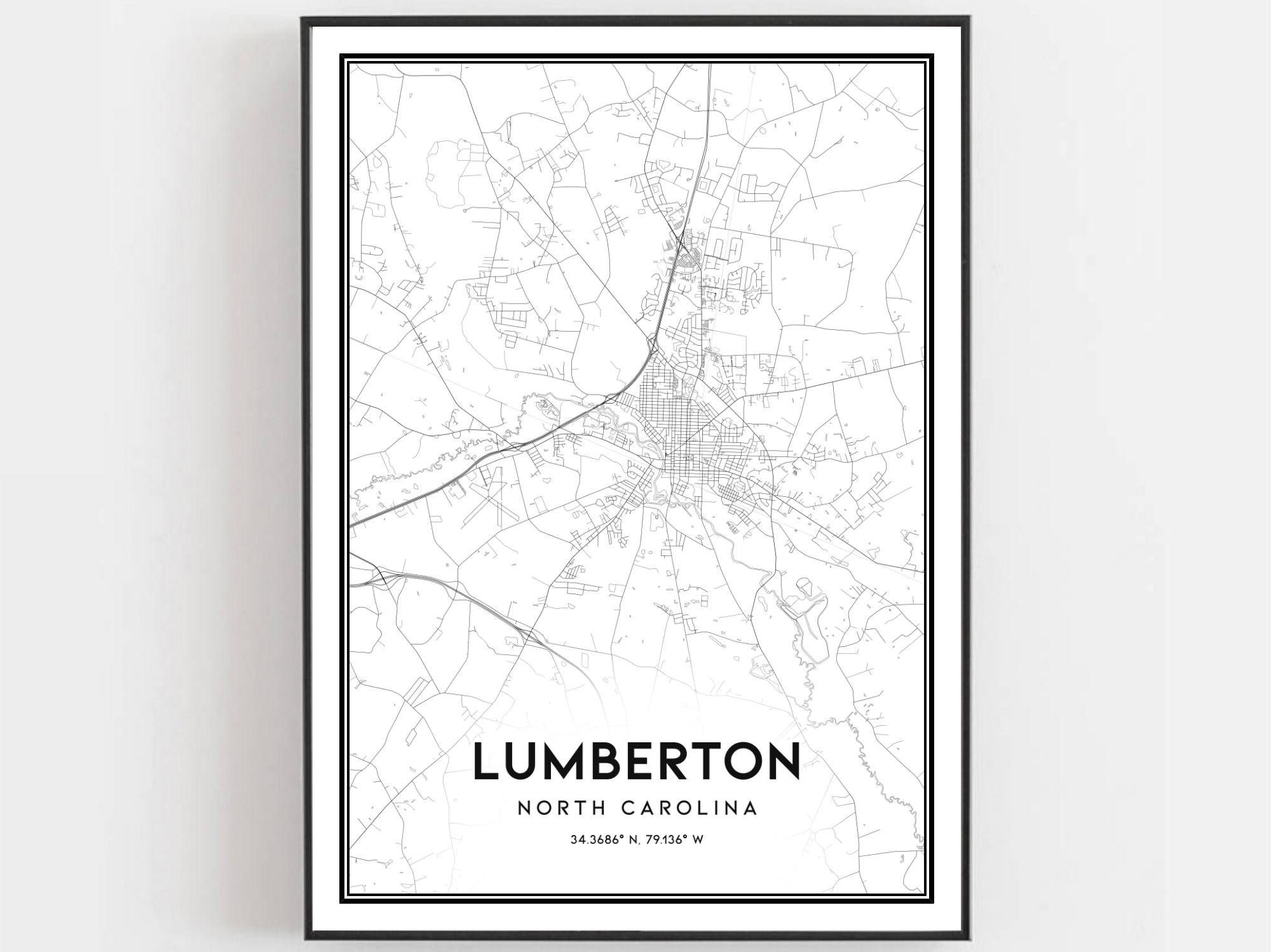 Lumberton Map Print, Lumberton Map Poster Wall Art, Nc City Map, North ...