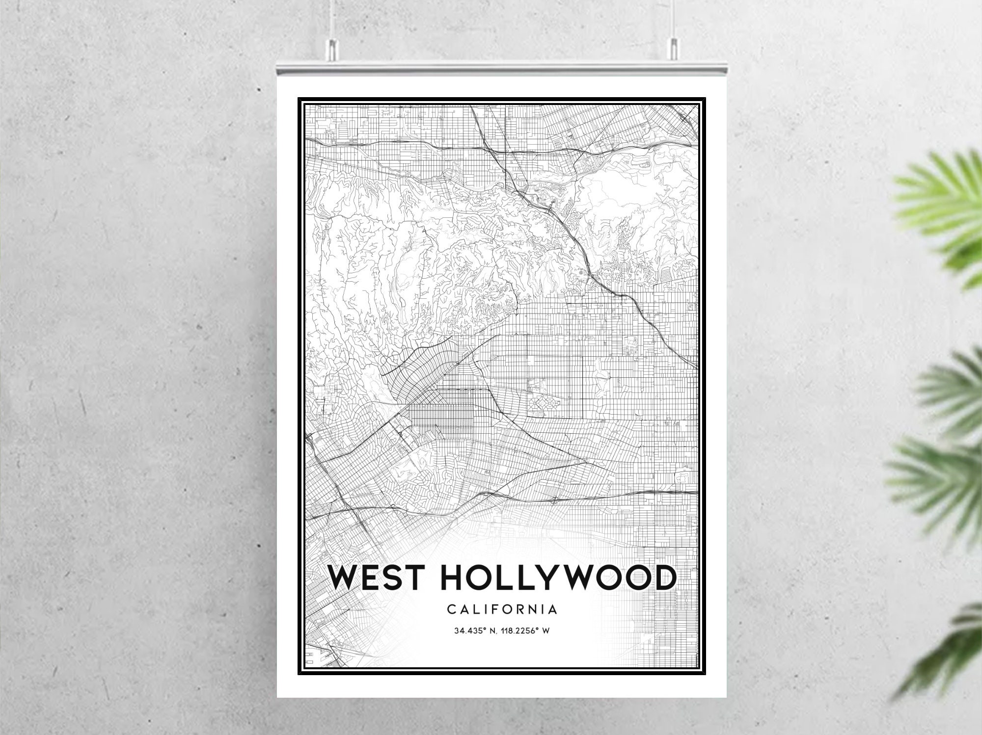 West Hollywood Map Print West Hollywood Map Poster Wall Art - Etsy UK