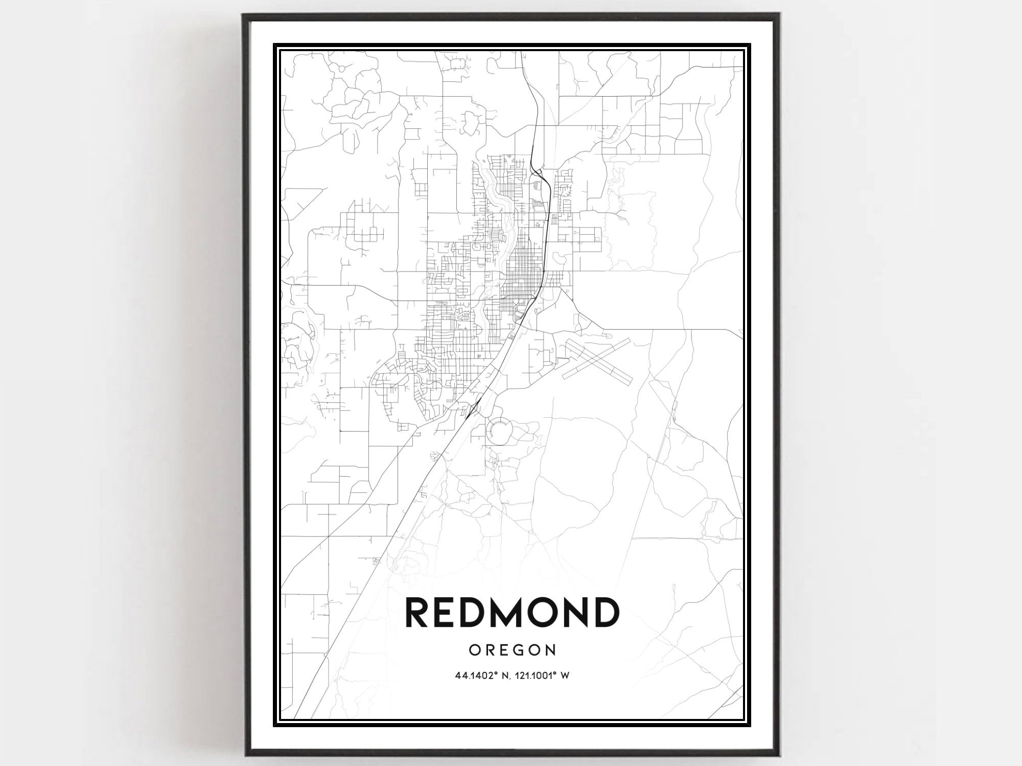 Redmond Map Print, Redmond Map Poster Wall Art, or City Map, Oregon ...